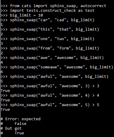 Write sphinxswap, which is a diff function that takes two strings. It ...
