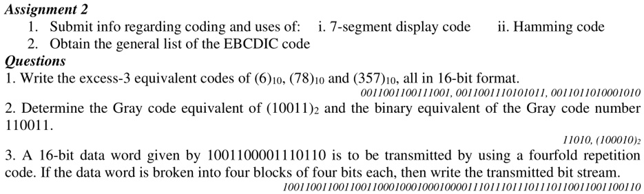 assignment 2 1 submit info regarding coding and uses of i 7 segment display code ii hamming code ...
