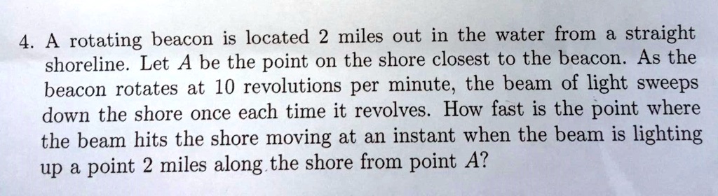 Solved 4 A Rotating Beacon Is Located 2 Miles Out In The Water From A Straight Shoreline Let A