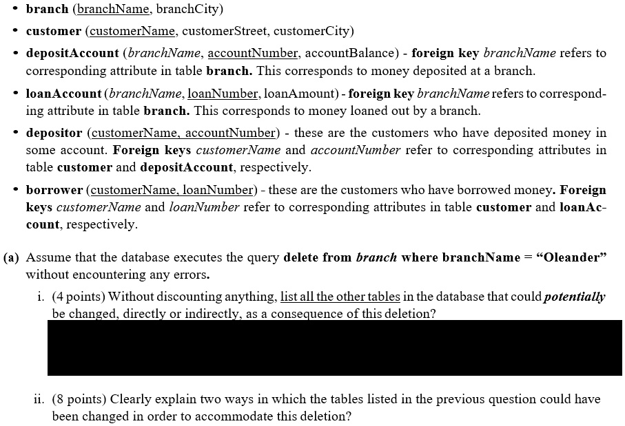 SOLVED: Tables: - branch (branchName, branchCity) - customer ...