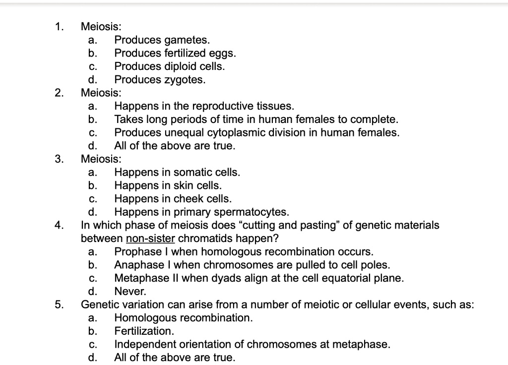 Solved Meiosis Produces Gametes Produces Fertilized Eggs Produces Diploid Cells D Produces 