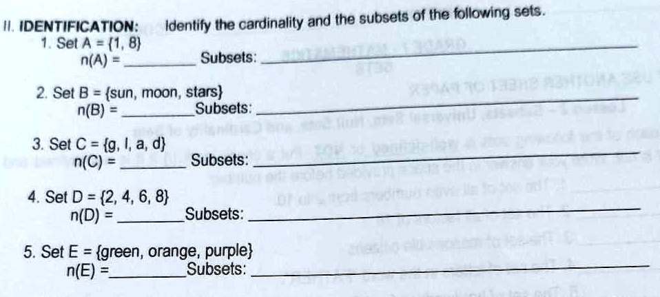 Solved Identify The Cardinality And The Subsets Of The Following Sets Ii Identification 1 