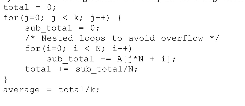 Examine The Code Given Below To Compute The Average Of An Array Total 0 Forj0 J