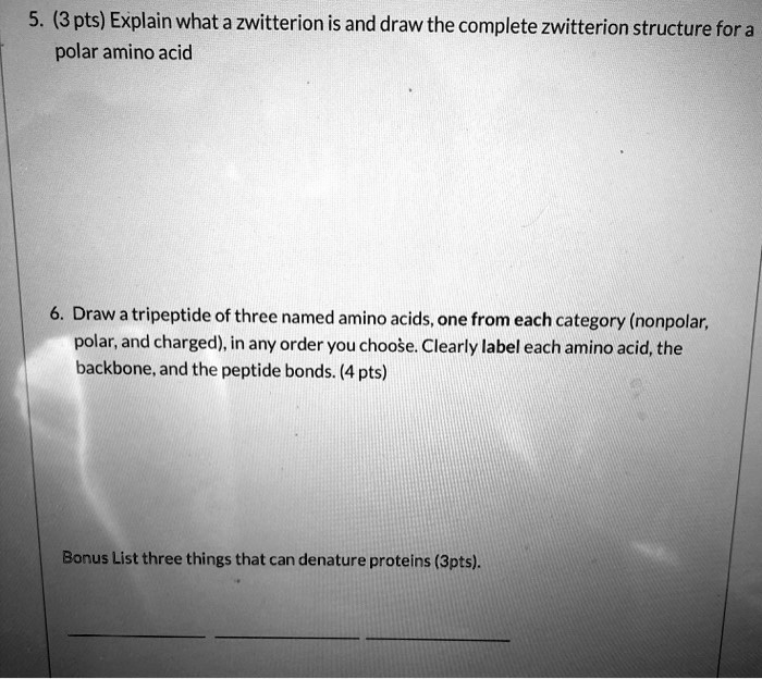 SOLVED: 5. (3 pts) Explain what a zwitterion is and draw the complete ...
