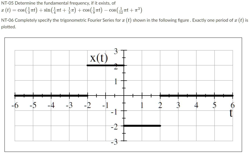 SOLVED: NT-05 Determine the fundamental frequency, if it exists, of x(t ...