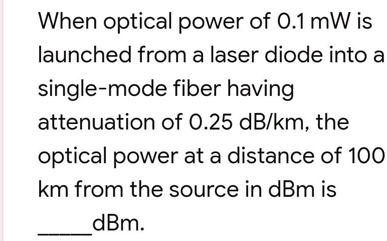 SOLVED: When an optical power of 0.1 mW is launched from a laser diode ...