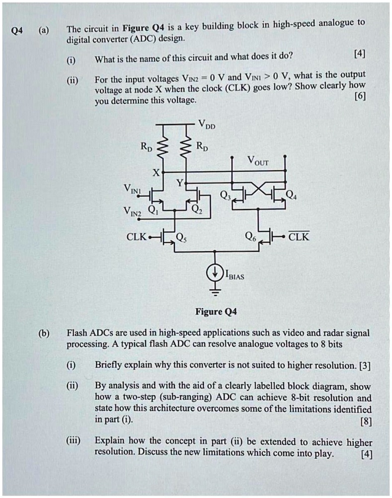 Q4 (a) The circuit in Figure Q4 is a key building block in high-speed analogue to digital ...