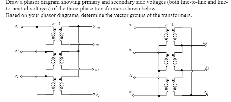 Draw a phasor diagram showing primary and secondary side voltages (both ...