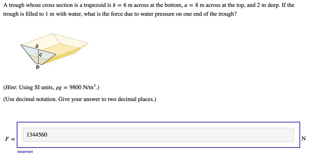 SOLVED: A trough whose cross section is a trapezoid is b=6m across at ...