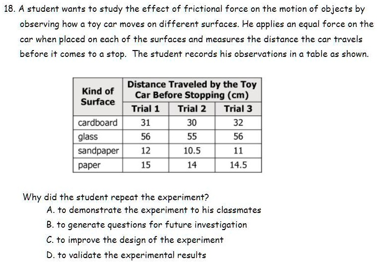 18. A student wants to study the effect of frictional force on the ...