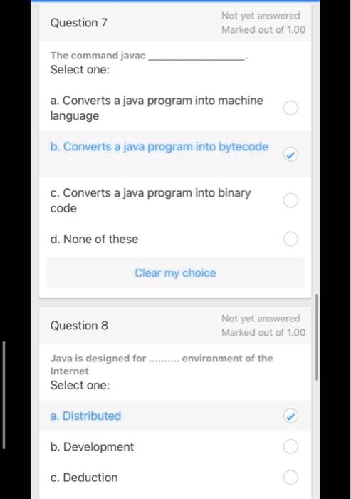 what is the right choice question 7 not yet answered marked out of 100 the command javac select ...