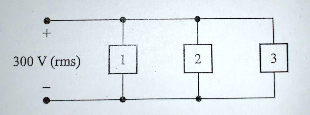 SOLVED: Three loads are connected in parallel across a 300V (RMS) line ...