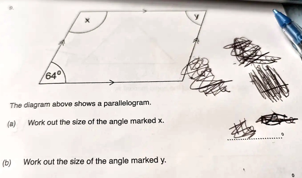 SOLVED: v9 The diagram above shows a parallelogram. Work out the size of the angle marked X (q ...