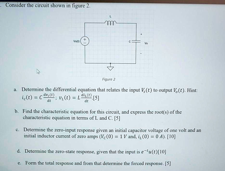 SOLVED: Consider the circuit shown in Figure 2. Figure 2: a. Determine the differential equation ...