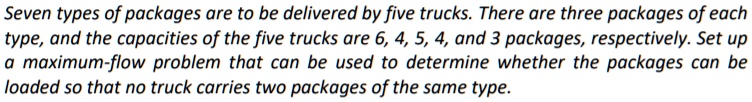 SOLVED: Seven types of packages are to be delivered by five trucks ...