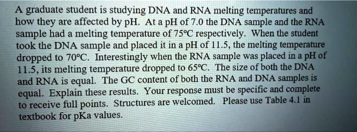 SOLVED: A graduate student is studying DNA and RNA melting temperatures ...