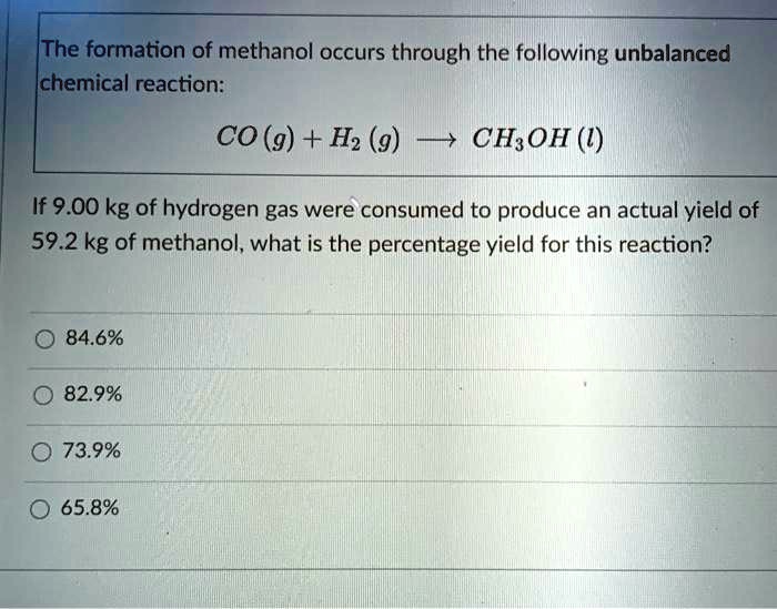 SOLVED: The formation of methanol occurs through the following ...