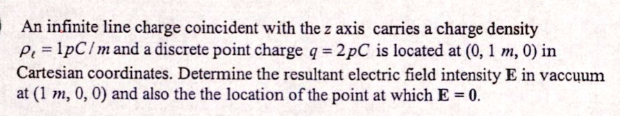 SOLVED: An infinite line charge coincident with the z-axis carries a ...