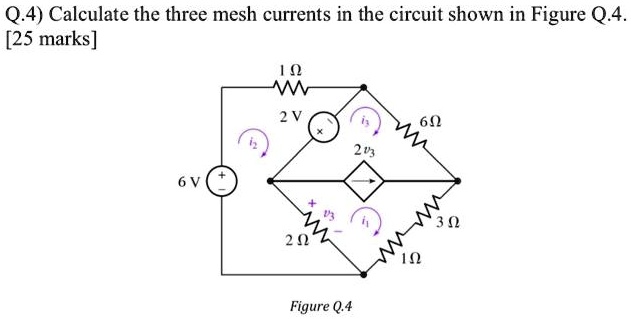 SOLVED: Q.4) Calculate the three mesh currents in the circuit shown in Figure Q.4 [25 marks] 692 ...