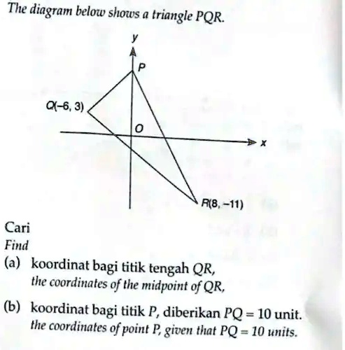 SOLVED: The diagram below shows a triangle PQR. P(0,6) Q(3,8) R(11,6 ...