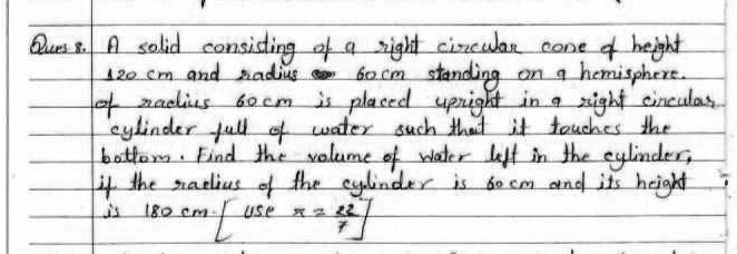 SOLVED: A solid consisting of a right circular cone of height 120 cm and radius 60 cm standing ...