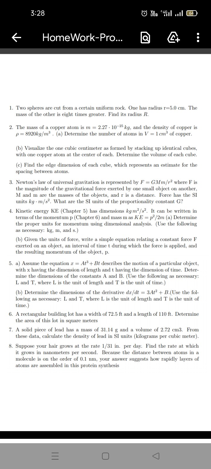 SOLVED: 3: 28 ?) il , ?l 64 HomeWork-Pro... 1. Two spheres are cut from a certain uniform rock ...