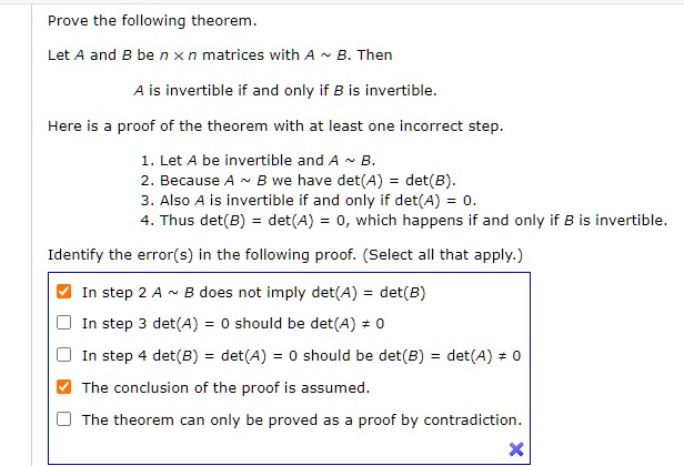 SOLVED:Prove the following theorem Let 4 and B be matrices with Then A ...