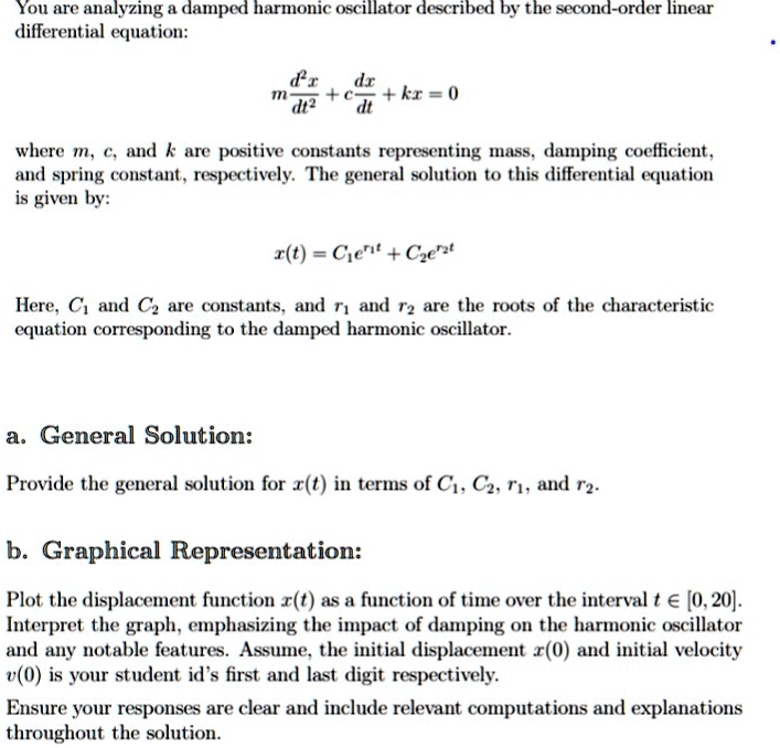SOLVED: You are analyzing a damped harmonic oscillator described by the second-order linear ...