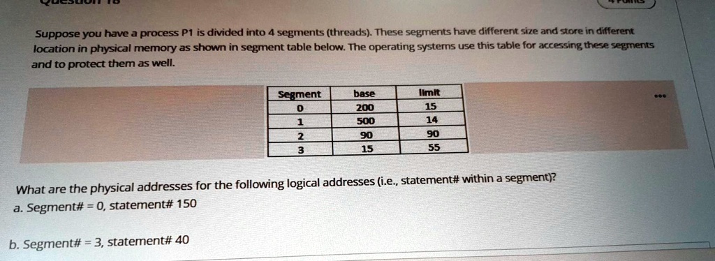 SOLVED: Suppose you have a process P1 is divided into 4 segments (threads.These segments have ...