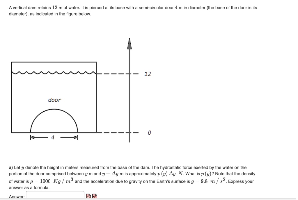 a vertical dam retains 12 m of water it is pierced at its base with ...