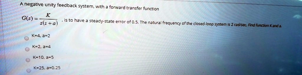 SOLVED: A negative unity feedback system, with a forward transfer function K Gs = s(s+a), is to ...