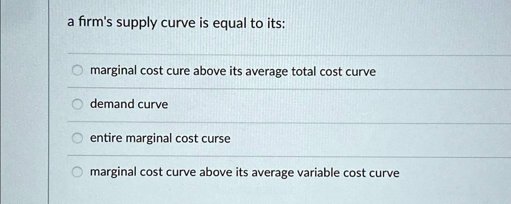 a firm's supply curve is equal to its: marginal cost cure above its average total cost curve ...
