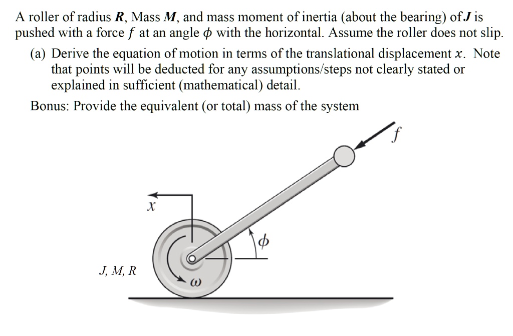 A roller of radius R, mass M, and mass moment of inertia (about the ...