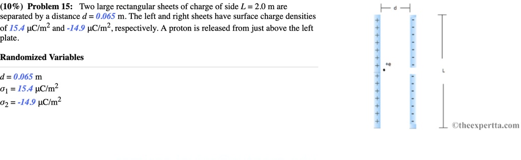 10 problem 15 two large rectangular sheets of charge of side l 20 m are separated by distance d ...