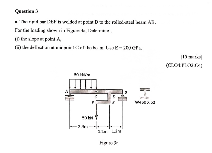 Question 3 a. The rigid bar DEF is welded at point D to the rolled ...