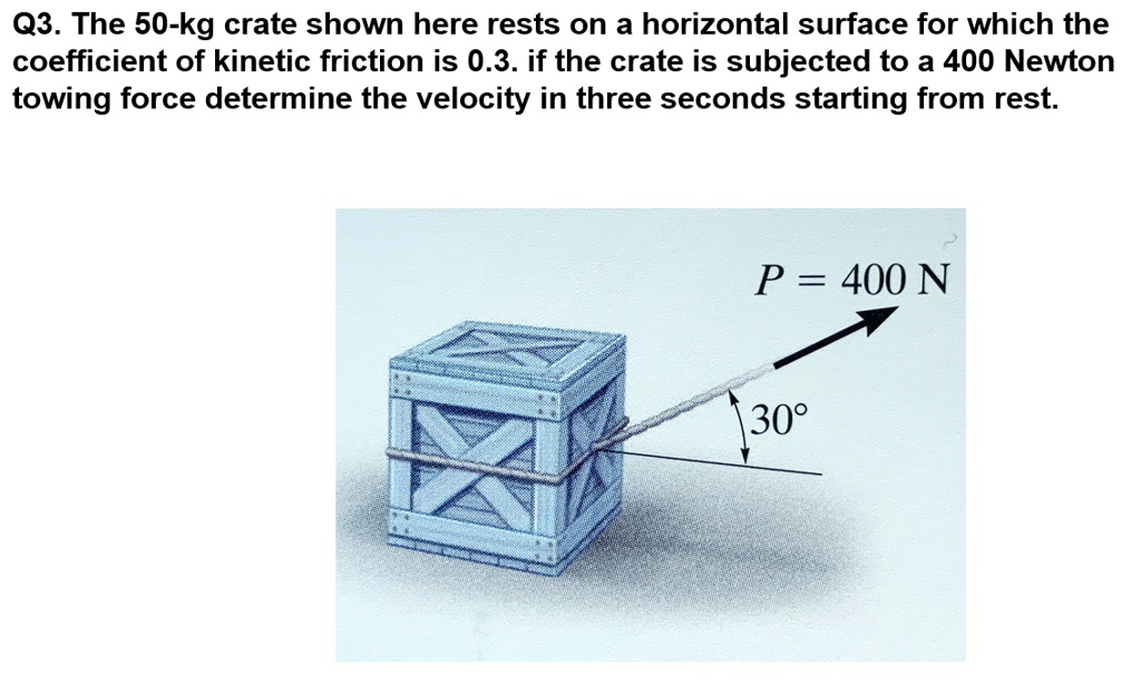 Q3. The 50-kg crate shown here rests on a horizontal surface for which the coefficient of ...