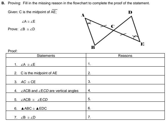 B. Proving: Fill in the missing reason in the flowchart to complete the proof of the statement ...