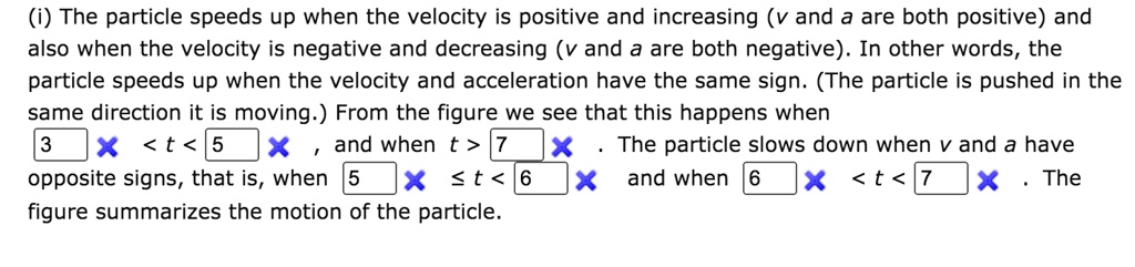 (i) The particle speeds up when the velocity is positive and increasing ...