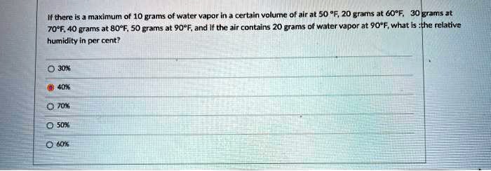 in therc maximum of 10 grams of water vapor in certain volume ot wir at ...