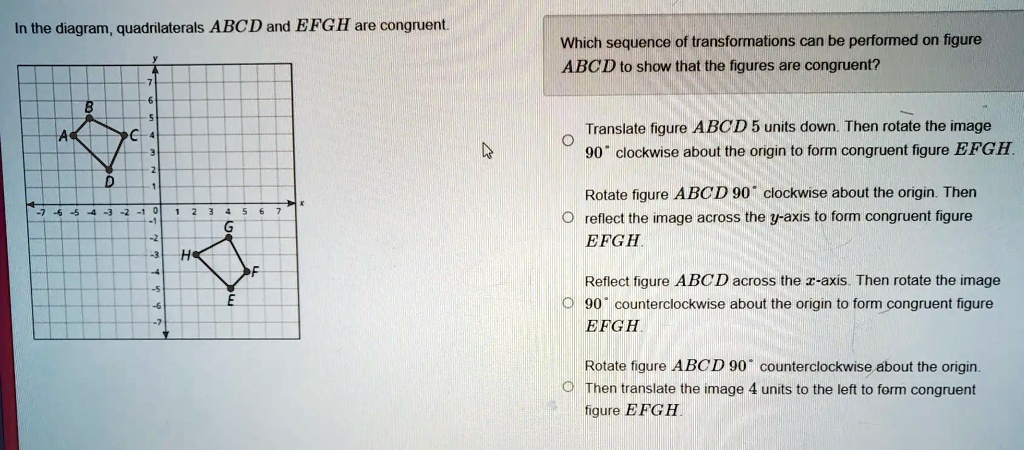 SOLVED: In the diagram, quadrilaterals ABC D and EFG H are congruent Which sequence of ...