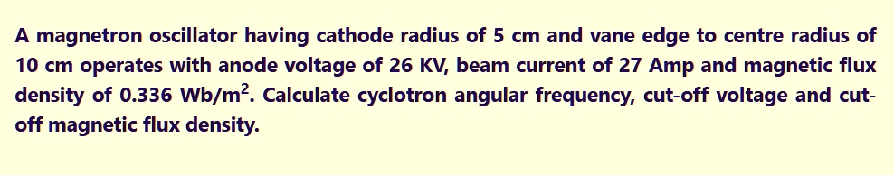 A magnetron oscillator having cathode radius of 5 cm and vane edge to ...
