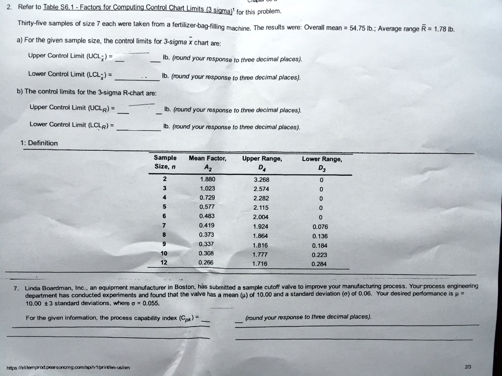 a for the given sample size the control limits for 3 sigma x chart are ...