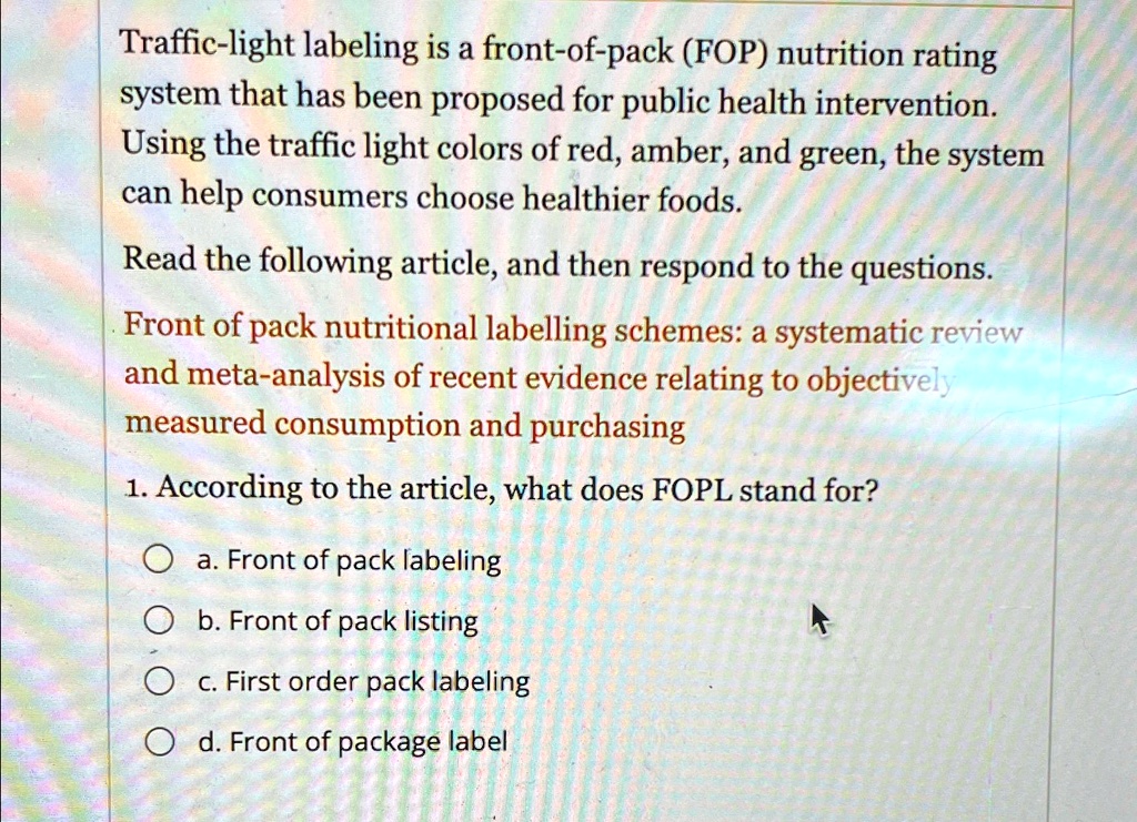 traffic light labeling is a front of pack fop nutrition rating system ...