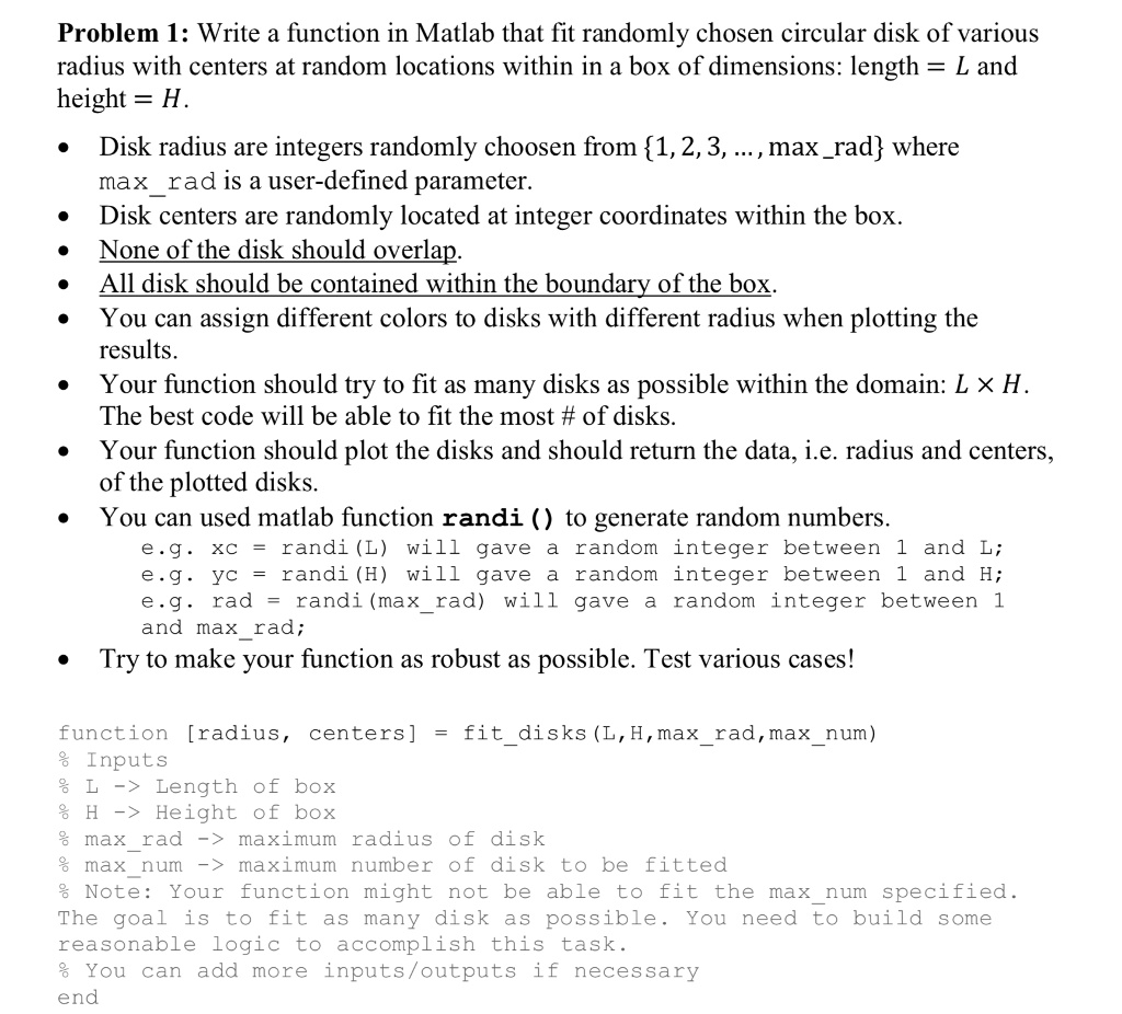 Solved Problem 1 Write A Function In Matlab That Fits Randomly Chosen 5012