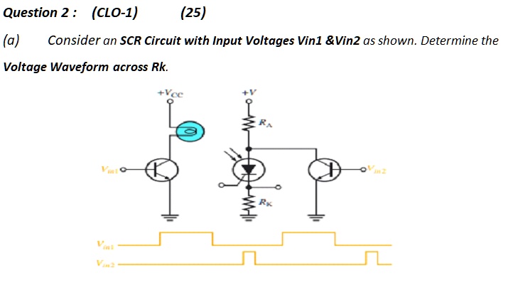 Question 2: (CLO-1) (25) (a) Consider an SCR Circuit with Input Voltages Vin1 Vin2 as shown ...