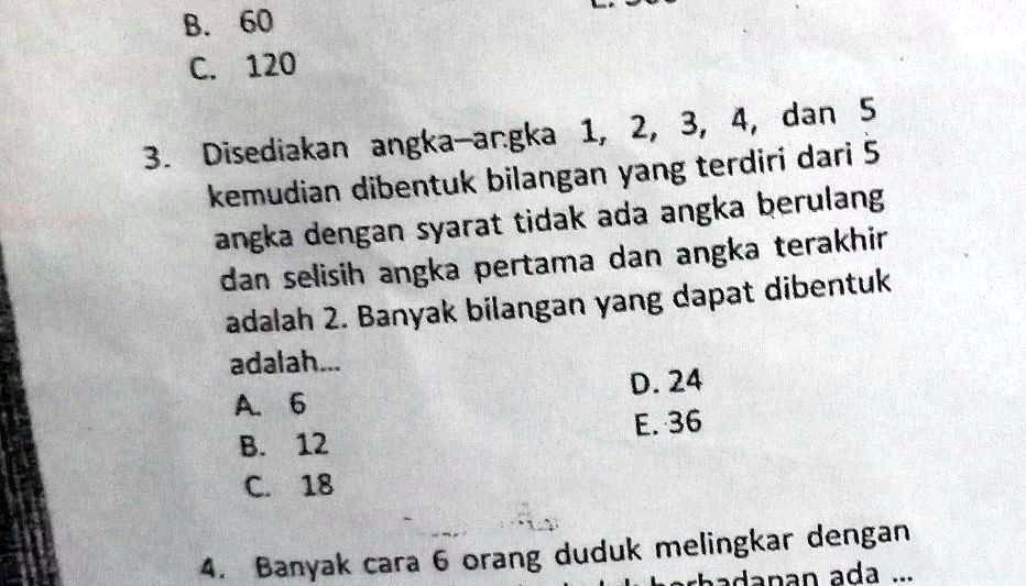 SOLVED: disediakan angka-angka 1, 2, 3, 4 dan 5 kemudian dibentuk ...