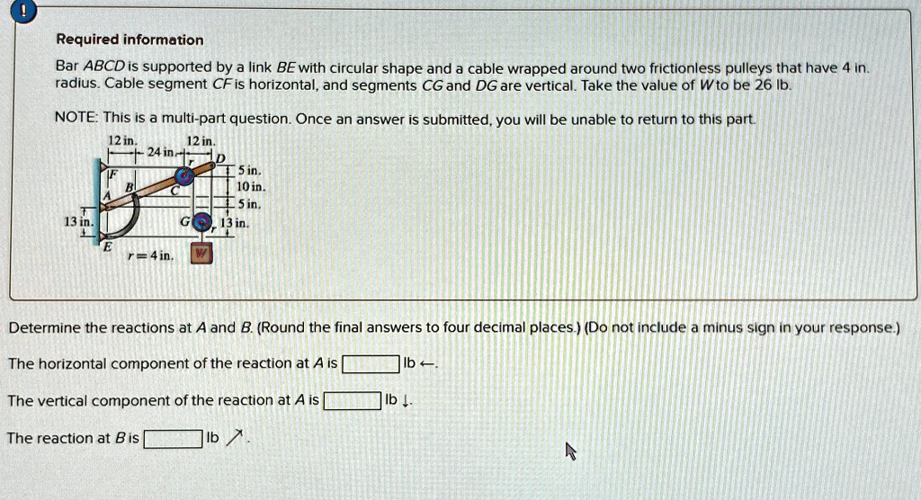 Required information Bar ABCD is supported by a link BE with circular ...
