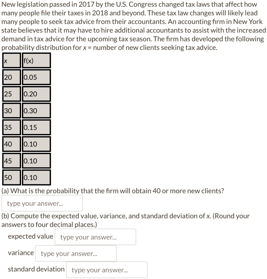 New legislation passed in 2017 by the U.S. Congress changed tax laws ...