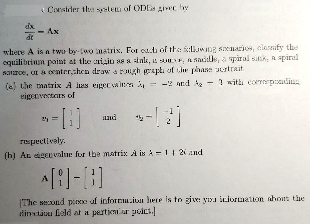 consider the system o odes given by dx ax dt where a is a two by two ...