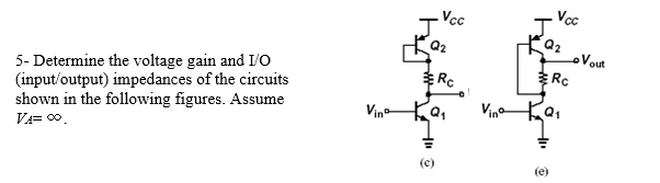 5- Determine the voltage gain and I/O (input/output) impedances of the circuits shown in the ...